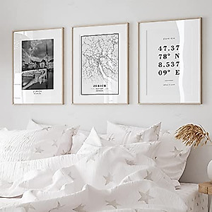 Dear Mapper Zurich Switzerland View Abstract Road Modern Map Art Minimalist Painting Black and White Canvas Line Art Print Poster Art Print Poster Home Decor (Set of 3 Unframed) (12x16inch)