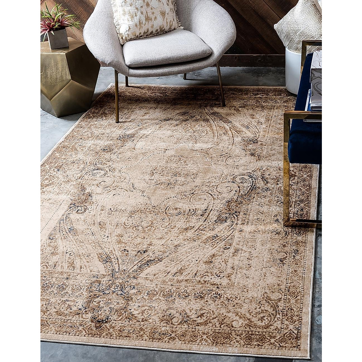 Unique Loom Chateau Collection Area Rug, 4' x 4' Round, Beige