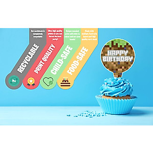 24-pack Food-safe and Child-Safe Cake Toppers by Citadel Black - No Assembly Required, 100% Food-Safe Child-safe and Recyclable, Cupcake and Cake Toppers for Birthday Parties and Events (Pixel Party)