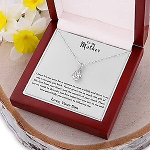 To My Mother Necklace-14K White Gold Necklace-Gift Mom From Son-Son Mom Gift-Birthday Gift Mom From Son-Son Mother Gift,Jewelry Necklace,Gift Necklace Message Card Gift Box (Lux, Color Multy