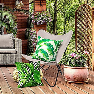 OTOSTAR Outdoor Waterproof Linen Throw Pillow Covers 18x18 Inch Square Pillow Covers Set of 4 Tropical Green Leaves Decorative Cushion Covers for Couch Sofa Tent Garden Patio
