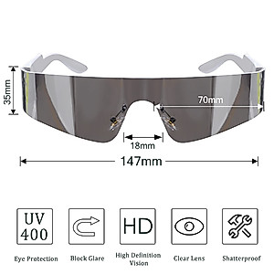 Crazy Feng Rimless Futuristic Wrap Around Sunglasses Women Men,Cyberpunk Visor Sunglasses Shades Colorful Fashion Eyeglasses (Sliver Sunglasses)