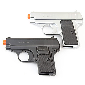 BBTac Airsoft Spring Pistol 328 Silver and Black Dual Air Soft Sub-Compact Mini Pocket Pistols Spring Airsoft Gun