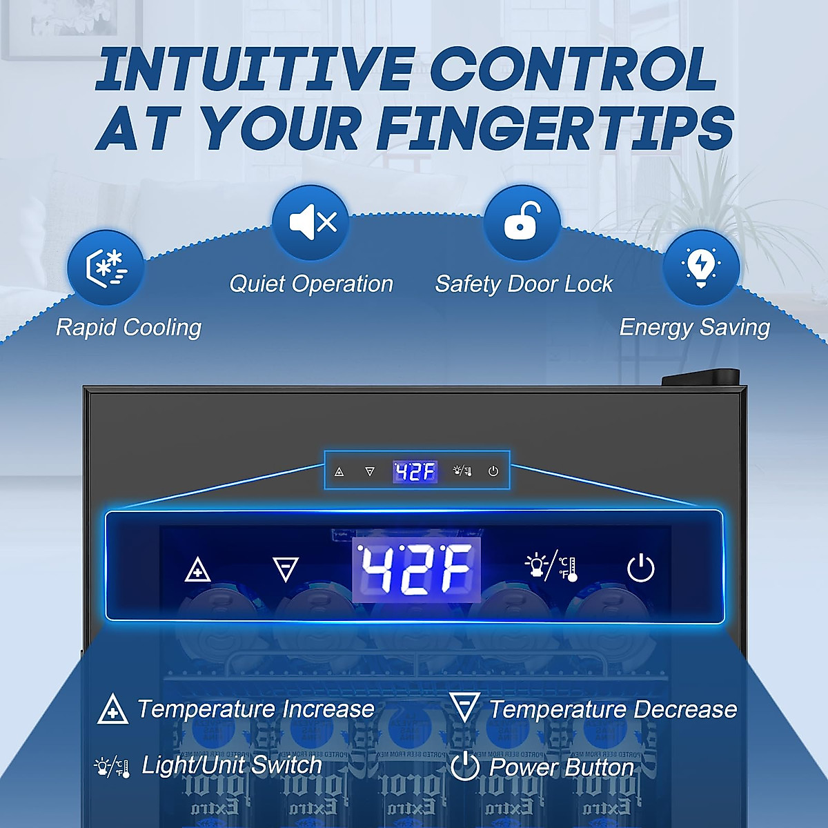 Beverage Refrigerator and Cooler Freestanding, 96 Cans Mini Fridge with glass door and Lock, Small Drink Fridge for Soda, Beer, Wine, For Home Bar Office with LED Light, with Adjustable Thermostat