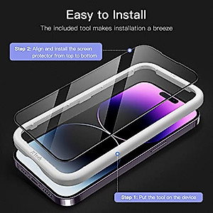 JETech Full Coverage Screen Protector for iPhone 14 Pro Max 6.7-Inch (NOT FOR iPhone 14 Pro 6.1-Inch), Black Edge Tempered Glass Film with Easy Installation Tool, Case-Friendly, HD Clear, 3-Pack