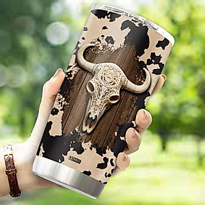 WONWIX Personalized Cow Tumbler Cowgirl 20oz with Lid Travel Cup Coffee Mug Water Bottle Insulated Stainless Steel Gift for Women Girl Daughter Sister Animal Lovers