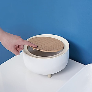 LVOERTUIG Desktop Trash Can with Lid,2L Press-Type Mini Trash Can,Portable Desk Rubbish Bin Bed Office Trash Can Waste Basket Compact Covered Closable Trash Bin(White)