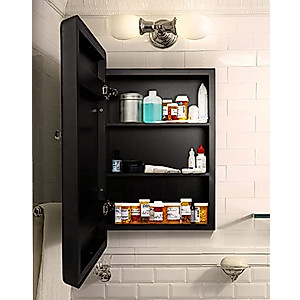 Medicine Cabinet Bathroom Mirror, 24''x16'' Farmhouse Wood Frame Bathroom Medicine Cabinet with Mirror, Vanity Mirrors Recess or Surface Mounted Installation (Black)