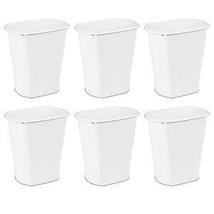 Sterilite 3 Gallon Rectangular Wastebasket, Small Plastic Trash Can for the Bathroom, Bedroom, Dorm Room or Home Office, White, 6-Pack