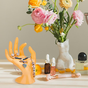 PH PandaHall Orange Hand Jewelry Holder, OK Gesture Ring Hand Holder Elegant Bracelet Holder Jewelry Support Watch Stand Mannequin Hand for Home Retail Display Organization