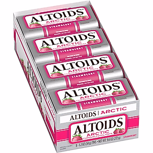 ALTOIDS Arctic Strawberry Breath Mints Hard Candy Bulk, 1.2 oz Tin (Pack of 8)