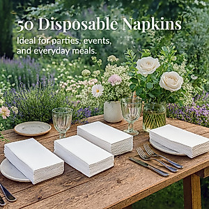 50 Linen Feel Disposable Bathroom Napkins - White | Disposable Guest Towels | Wedding Napkins | Paper Napkins | Disposable Paper Hand Towels for Guest Bathroom, Parties, Weddings, Dinners Or Events