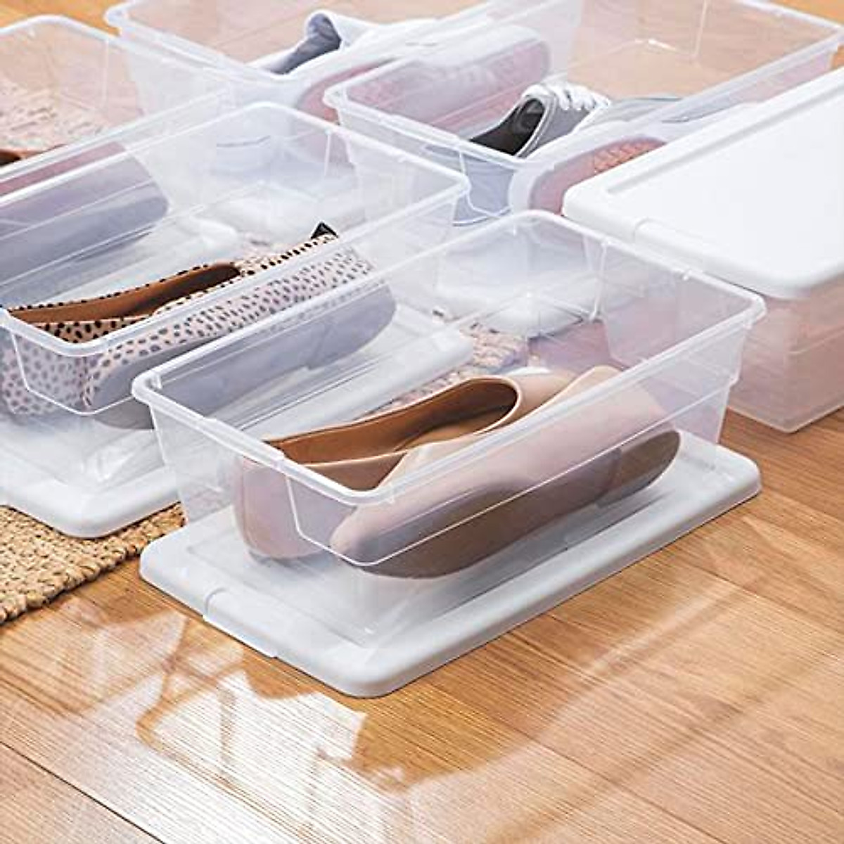 Sterilite 6 Quart Clear Plastic Stackable Storage Container Bin Box Tote with Snap-Close White Lid Organizing Solution for Home & Classroom, 72 Pack