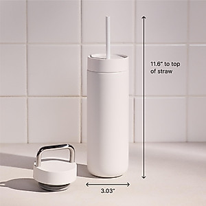 Fellow 20 oz Carter Water Bottle with 2 Lids - Leak-Proof Lid with Metal Handle - Cold Lid with Straw - Ceramic Interior & Vacuum-Insulated Stainless Steel - Matte White