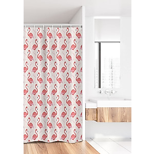 Ambesonne Flamingo Stall Shower Curtain, Ornamental Feminine Style Bird Pattern Exotic Hipster Design, Fabric Bathroom Decor Set with Hooks, 36" W x 72" L, Salmon Coral