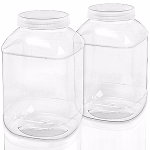 ZOOFOX 2 Pack Clear Plastic Jars, 1.5 Gallon Square Plastic Containers with Screw-On Lids, Refillable BPA Free Empty Plastic Jars for Kitchen & Household Storage of Dry Goods, Peanut, Candy and More, Airtight Food Storage