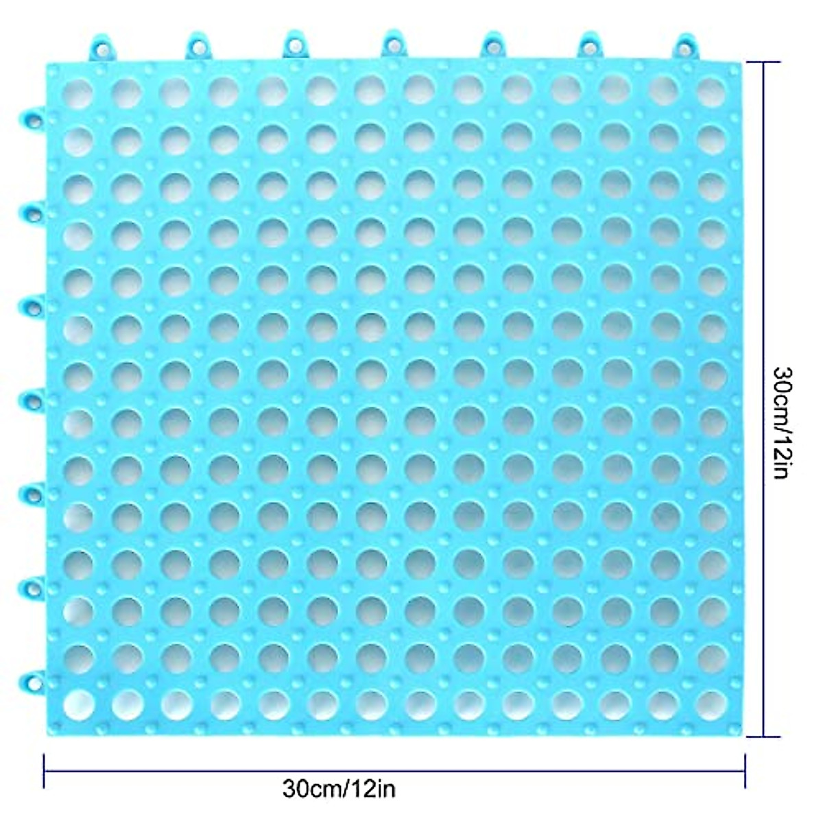 12 Pack 11.8" x 11.8" Interlocking Floor Tiles with Drain Holes Soft PVC Non Slip Shower Floor Mat Modular Interlocking Cushion Mat for Drain, Pool, Patio, Balcony, Kennel, Poultry, Floor Grid, Blue