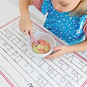 Ryan & Rose Cutie Mats Disposable Placemats For Baby, Toddlers & Kids Extra Coverage (13" X 21") 30 Pack (3 Designs) Stick To Table Easy Clean Up For Food & Toys Dry Erase Tracing Writing (EDU Tracer)
