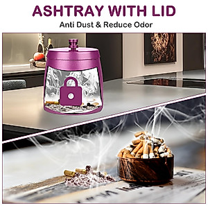 H.Romo Ashtray with Lid - Ash Tray for Cigarettes Smokers, Large Home Ashtray with Cover for Indoor Outdoor, Windproof Outside Metal Ashtrays with Cover Smell Proof for Patio (Rose,L)