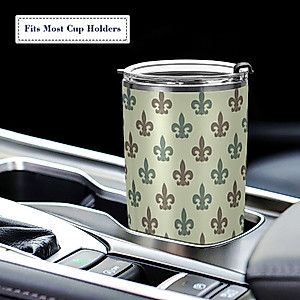 Yasala Mardi Gras Tumbler Fleur De Lis Brown Green Insulated Coffee Cup Fat Tuesday Beverage Container Office Travel Mug with Straw and Lid 20oz Holiday Back to School Gift