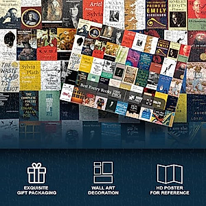 Book Puzzles for Adults 1000 Piece, Greatest Poetry Book Covers Collage Puzzle, 50 Classic Poems Books Add to Your Literary Bucket List, Good Gift for Book Lovers and Poem Fans