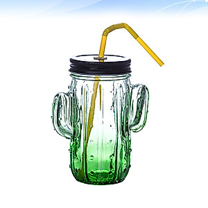 DOITOOL Drinking Glasses, Cactus Shape Glass Straw Cup Creative Juice Glass Drinking Mug for Water Juice Coffee (Cactus Glass, Green)