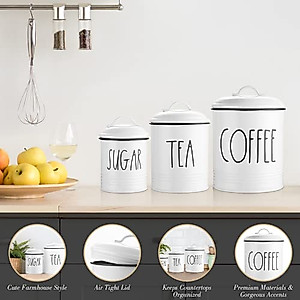Brighter Barns Coffee Sugar Tea Canister Set Farmhouse Coffee Container Set - Large Airtight Food Storage Containers with Lids - Farmhouse Kitchen Decor - Coffee Station Decor & Accessories