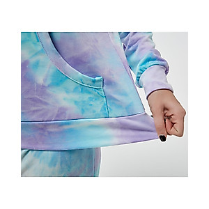 FUPHINE Women's Tie Dye Jogger Outfit Sweatsuit 2 Piece Sweatshirt Long Sleeve Hooded and Pants Lounge Sets Tracksuit (Tie-Dye Light Purple,XL)