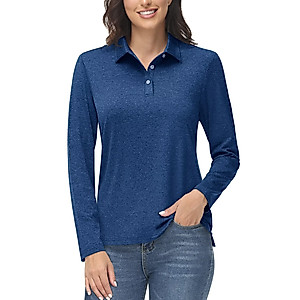 MAGCOMSEN Moisture Wicking Shirt for Women Fishing Tennis T-Shirt Long Sleeve Top Uv Protection Polo Shirt, D Blue, L