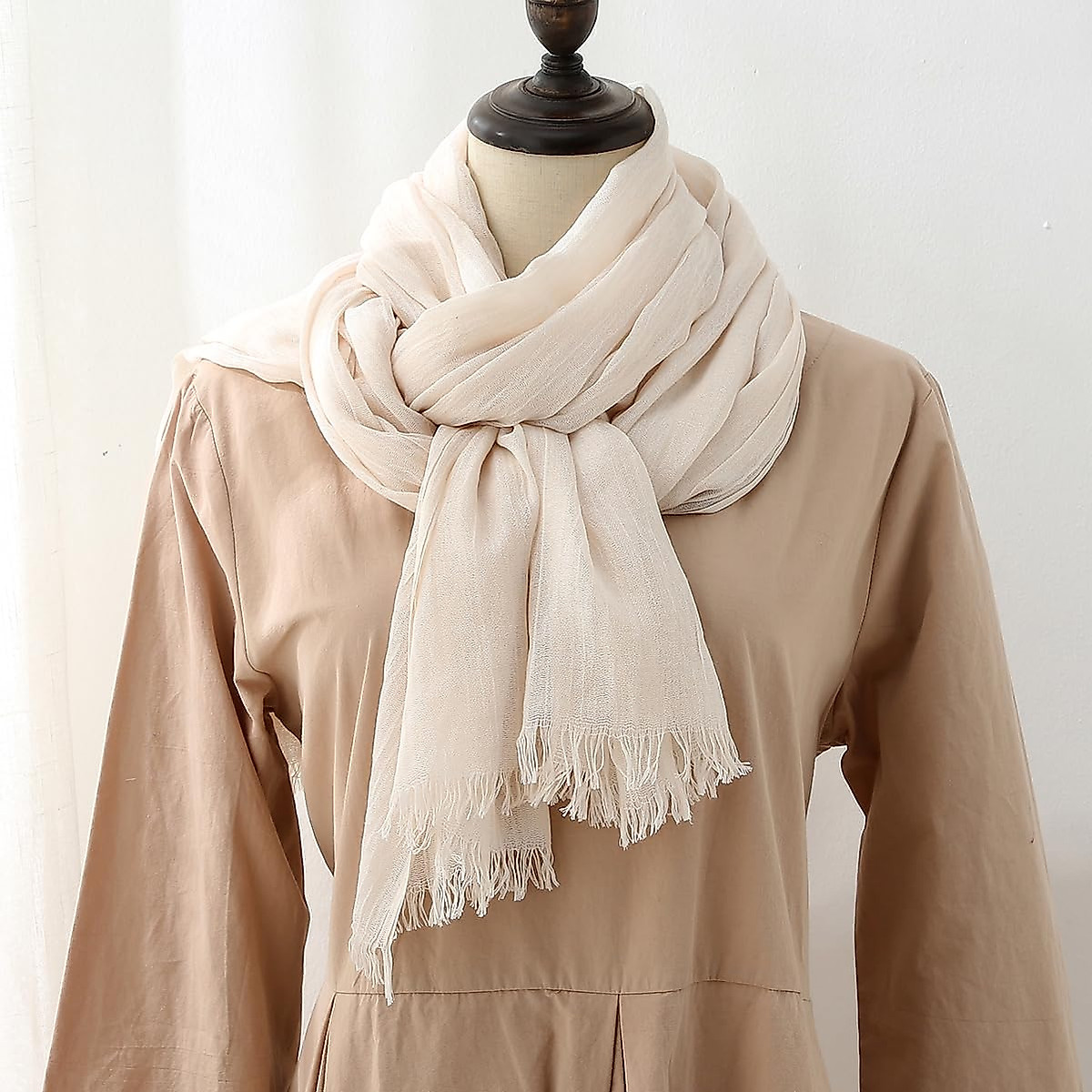 Harewom Lightweight Linen Feeling Shawl Wraps for Women Dressy Travel Gauze Summer Scarfs for Evening Dresses Cream-White