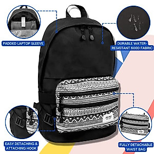 J World New York Deuce Backpack with Detachable Waist Bag, Tribal, 17.3 X 12.2 X 6.3 (H X W X D)