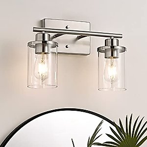 EDISHINE Bathroom Light Fixtures, 2 Light Bathroom Vanity Light Fixtures Brushed Nickel, Modern Wall Sconces for Bathroom, Vanity Table, Powder Room, Bedroom, Kitchen (E26 Base), ETL Listed