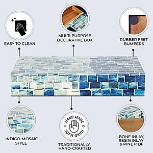 Handicrafts Home Handmade Indigo Pattern Decorative Box - Storage Organizer, Decor Centrepiece, Memory Keepsakes, Home Decor - Boho Style Treasure Box, Multipurpose Gift - 12x6x2