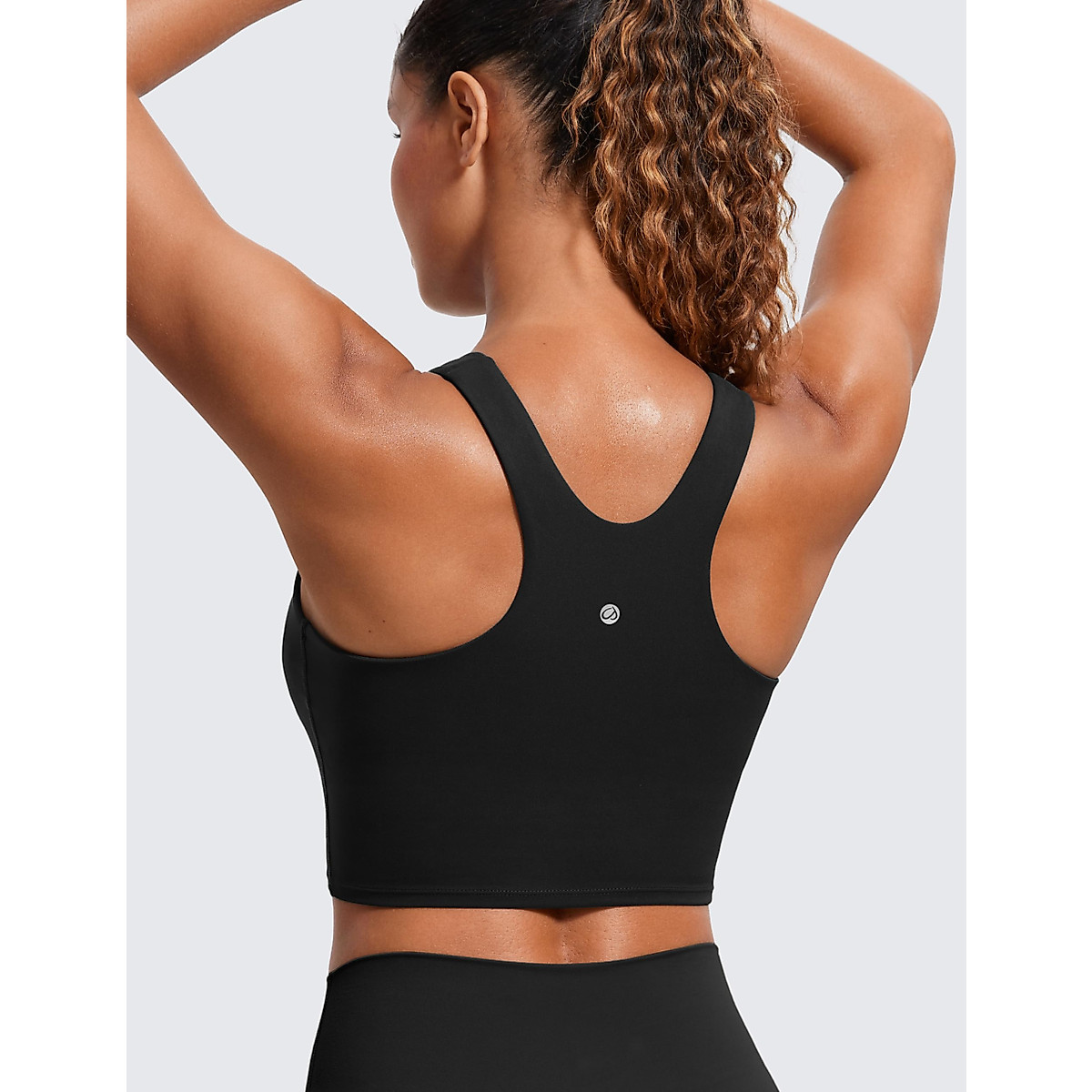 CRZ YOGA Butterluxe Racerback High Neck Longline Sports Bras for Women - Padded Workout Crop Tank Tops with Built in Pads Black Large