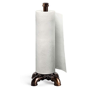 TLBTEK Floor Toilet Paper Holder Stand, Black Iron Farmhouse Paper Towel Rack,Rustic Industrial Vintage DIY Style Pipe Roll Tissue Holder Heavy Duty for Bathroom, Bedroom, Kitchen (Brown)