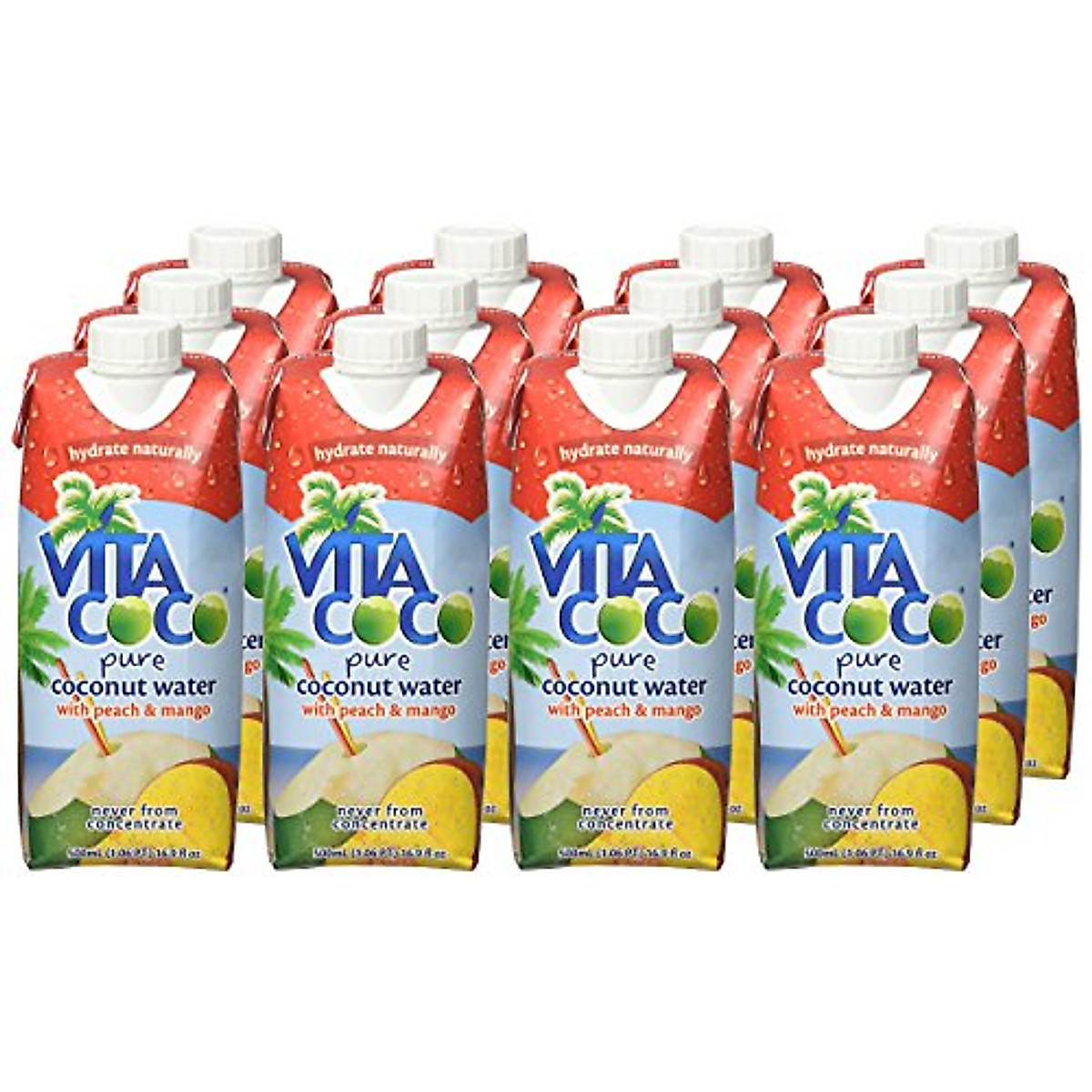Vita Coco Coconut Water, Peach & Mango - Naturally Hydrating Electrolyte Drink - Smart Alternative to Coffee, Soda, and Sports Drinks - Gluten Free - 16.9 Fl Oz (Pack of 12)