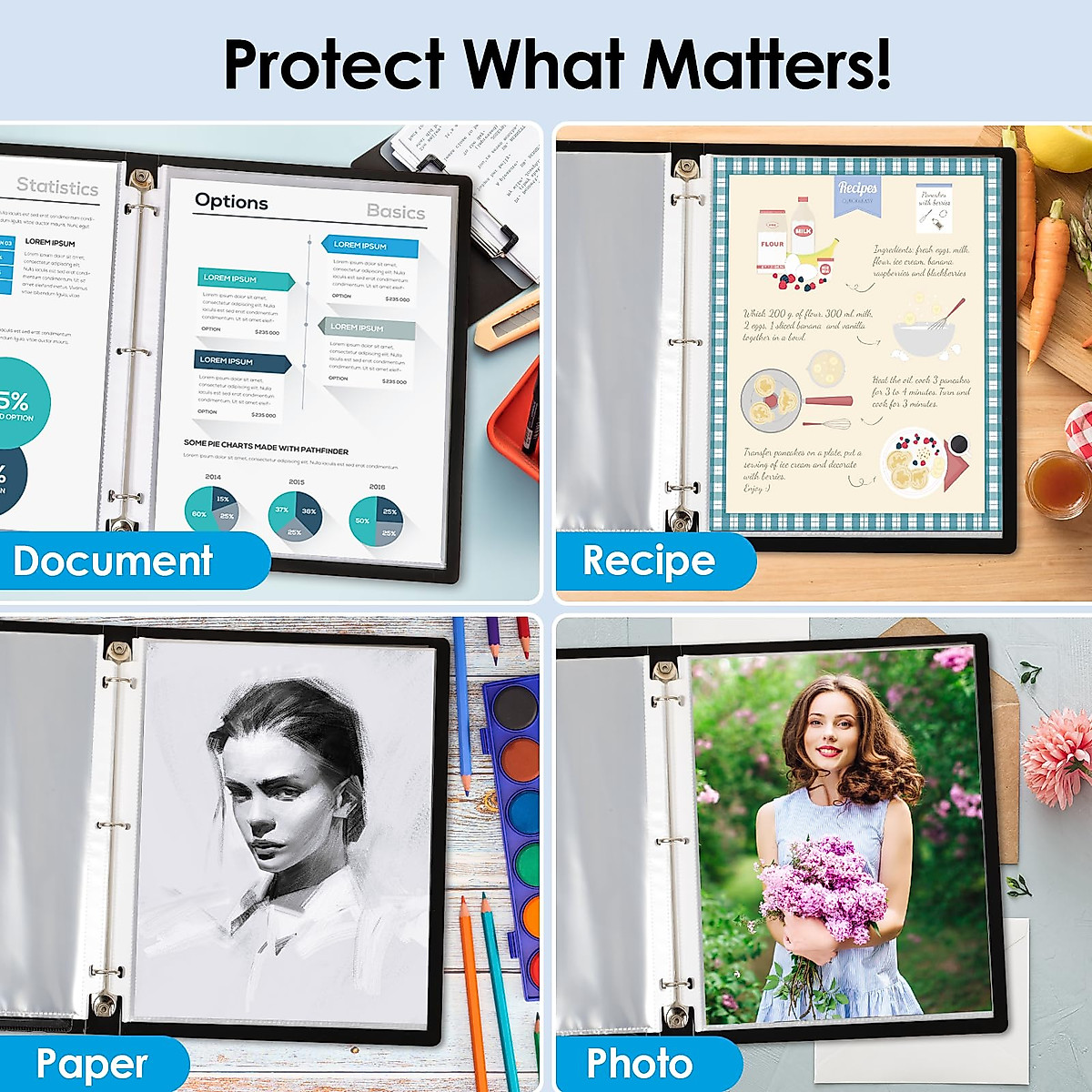 KTRIO Sheet Protectors 8.5 x 11 inch, Clear Page Protector for 3 Ring Binder, Plastic Sleeves for Binders, Top Loading Paper Sheets Document Sleeve Letter Size, Office & Home, 100 Pack