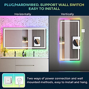 YEELAIT 72x36 Inch RGB LED Bathroom Mirror Front Light and RGB Backlit Lighted Vanity Mirror for Bathroom Wall Mounted Dimmable Anti Fog Memory Shatter-Proof IP54 Waterproof Horizontal/Vertical