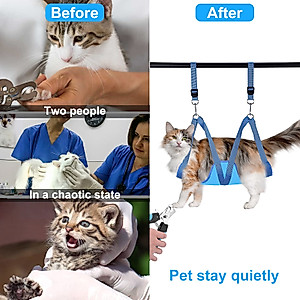 Cat Grooming Hammock, Pet Grooming Harness for Dogs&Cats, Multi Hammock Restraint Bag with Adjustable Grooming Loop/Stainless D-Hooks/Nail Clippers/Trimmer/Nail File for Pet Nail Trimming, Care (XS)