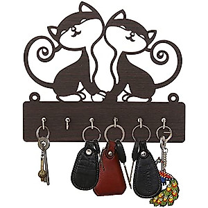 Cat Design Beautiful Key Holder for Wall Living Room Hanger Key Organizer Entryway Key Rack for Wall Décor, Living Room, Hall,Bedroom,Kitchen, and Office 6 Hooks_Brown 8 x 7 x 1.18 inches