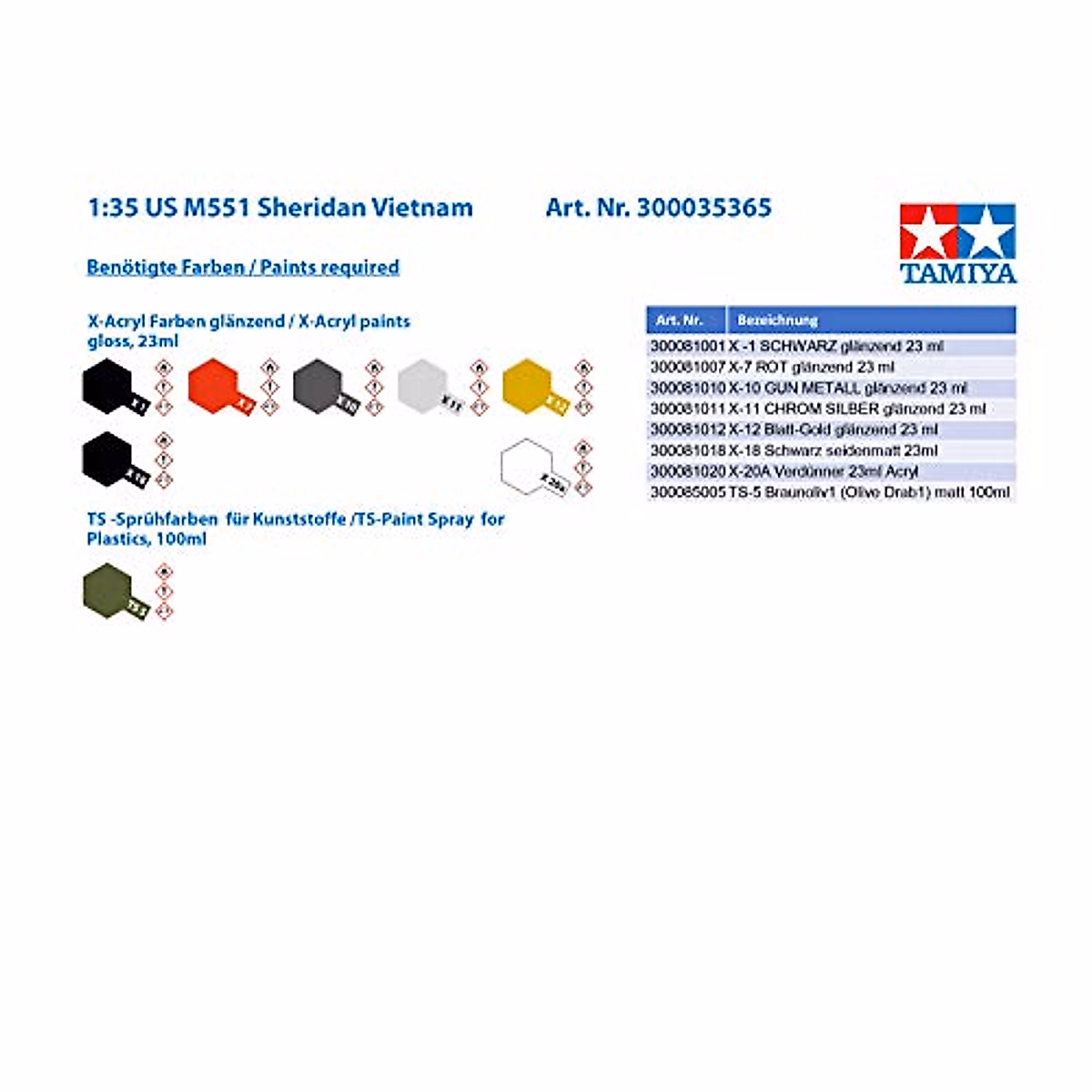 Tamiya 35365 1/35 US Airborne Tank M551 Sheridan Plastic Model Kit