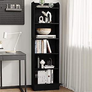 Hzuaneri 6-Tier Bookshelf, 66.7 Inches Floor Standing Bookcase, Display Storage Shelf, Corner Shelf, Home Decor Furniture for Home Office, Living Room, Bedroom, Black 02904XBC