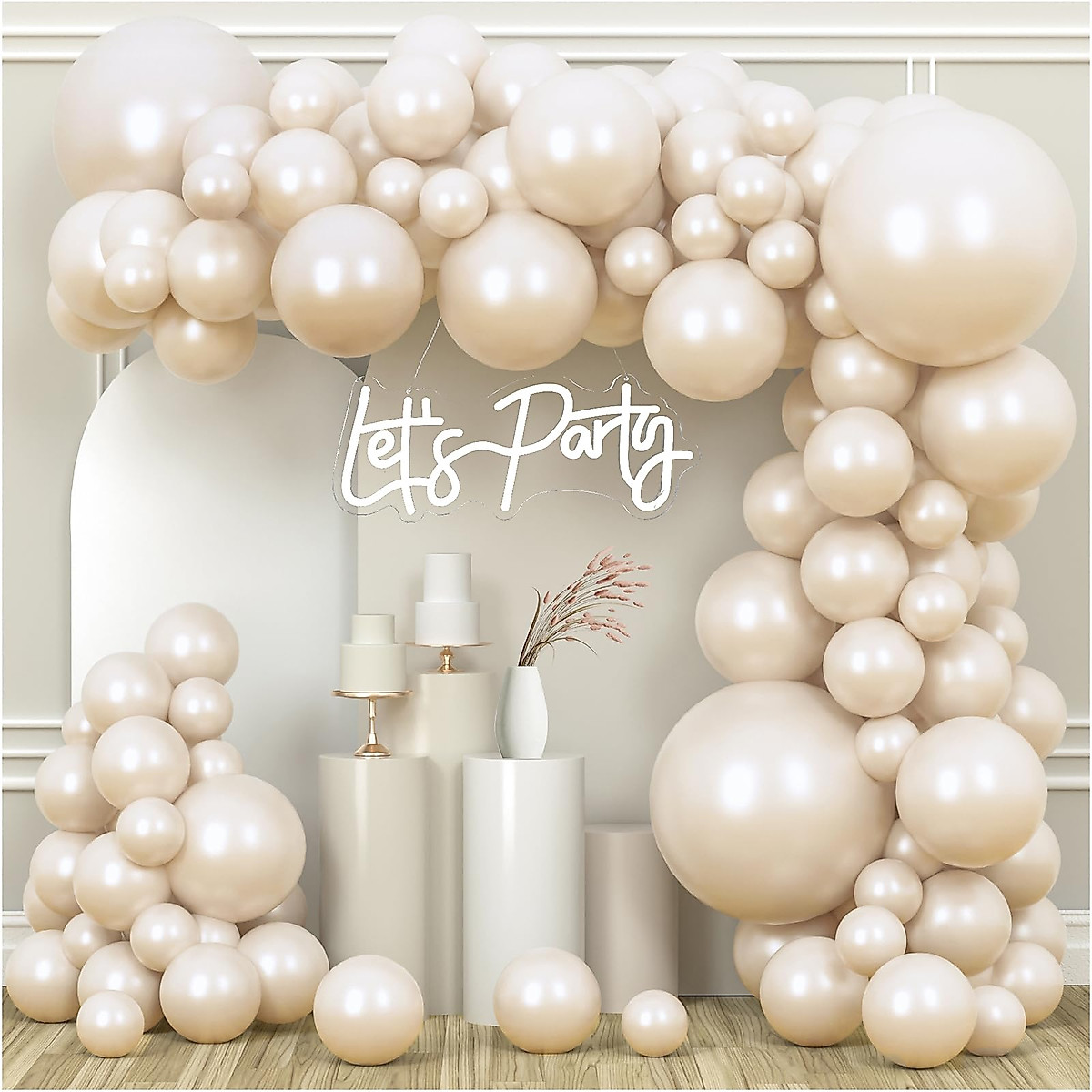 Pearl White Balloon Garland Double Stuffed Pearl White Beige Balloons 18/12/10/5 Inch Different Sizes for Baby Shower Birthday Wedding Bridal Shower Decorations Party Supplies
