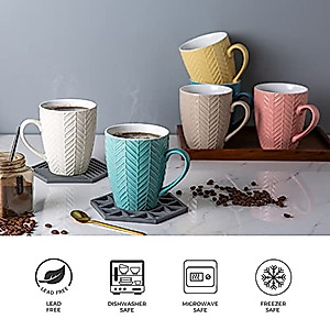 AmorArc Large Coffee Mugs Set of 6, 20oz Coffee Cups for Latte/Cappuccino/Tea/Cocoa, Ceramic Coffee Mugs with Textured Patterns for Men Women Mom Dad, Dishwasher&Microwave Safe, Multi-color