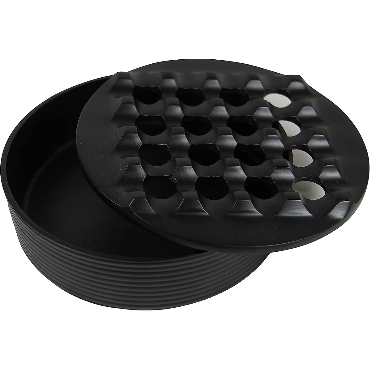 U.Like Relax Zone Aluminum Metal Cigar Ashtray with Lid For Men-Durable handcrafted 16 Holes Grid Design Ash Tray indoor and outdoor - Wind Resistant Round Cigars to Cigarillos, black (53)