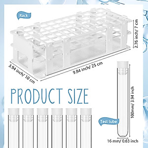 Threehoney 120 Pcs Plastic Test Tubes with Rack Set 16 x 100mm Test Tube with Caps and 60 Holes Tubes Rack for Scientific Experiments Candy Liquid Spice Seed Storage Party Decorations (White)