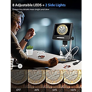 2K LCD Digital Microscope 1200X, Dcorn 7" 24MP HDMI Microscope, Soldering Coin Microscope with Lights, Extension Tube & 32GB Card Included, Coin Magnifier with Light