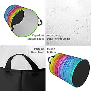 FeHuew Watercolor Rainbow Striped Collapsible Laundry Basket with Handle Waterproof Fabric Hamper Laundry Storage Baskets Organizer Large Bins for Dirty Clothes,toys,Bathroom
