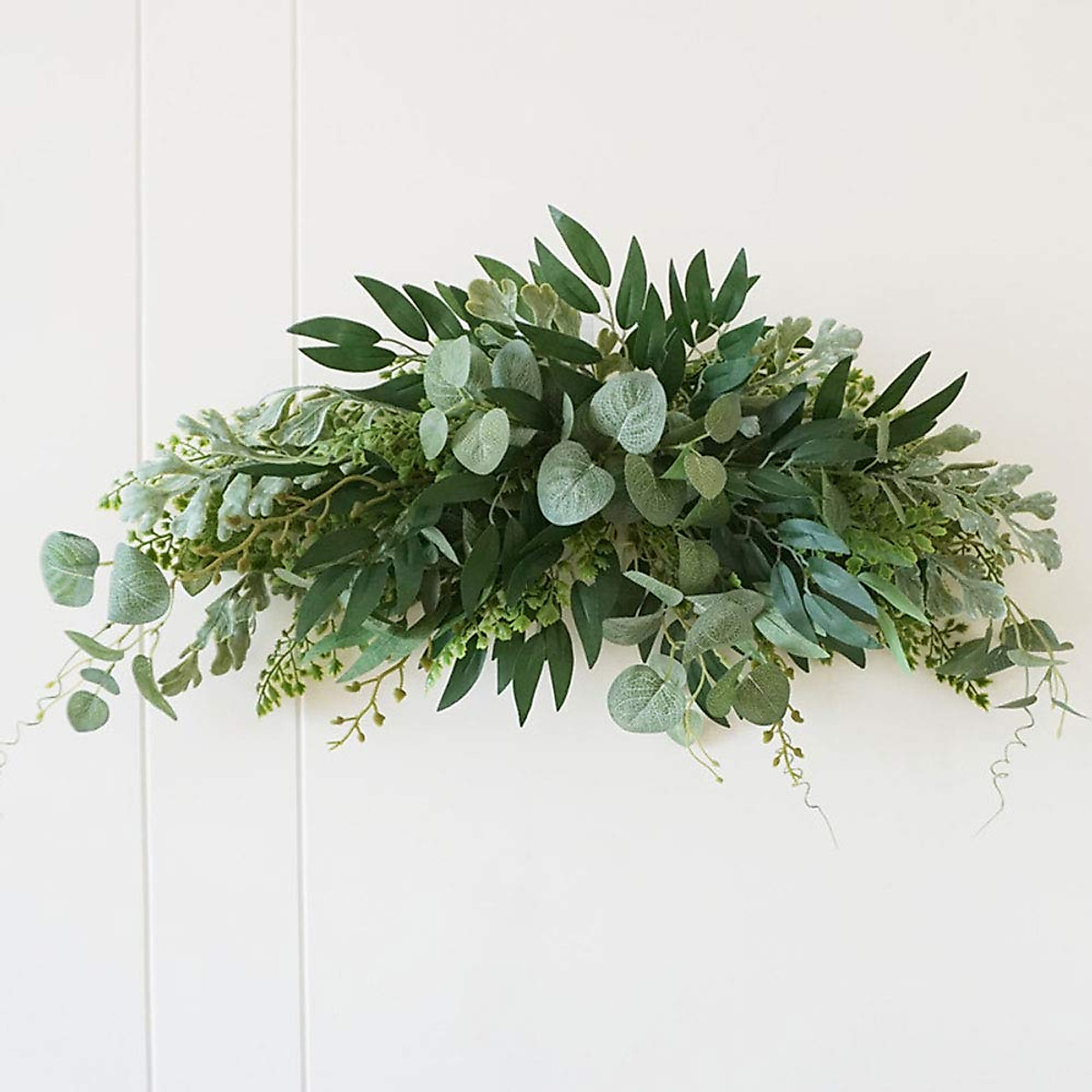MSUIINT Artificial Leaf Swag, 27.5 Inch Decorative Swag with Eucalyptus Leaves Front Door Wreaths Faux Hanging Floral Garland Wedding Arch Flowers Swag for Home Wall Garden Party Festival Decor