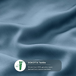 GOKOTTA Duvet Cover Queen Size, Rayon Made from Bamboo, Soft Duvet Cover Set 3 Piece with Button Closure, 1 Duvet Cover 90 x 92 Inches with Corner Ties and 2 Envelope Pillow Shams(Blue,Queen)